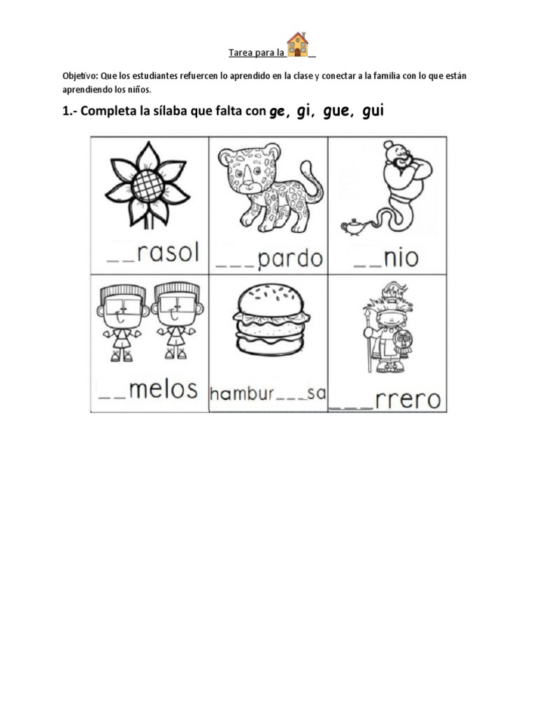 Actividades de sílabas ge, gi, gue, gui | PDF