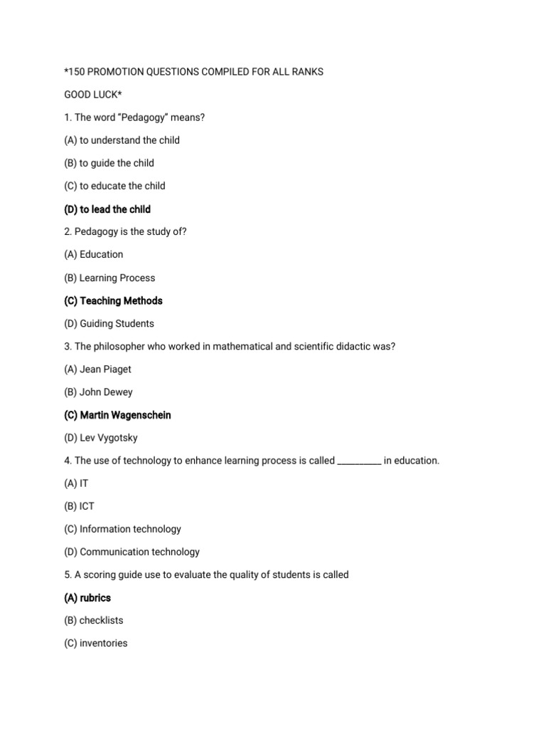 150 Promotion Questions Compiled For All Ranks | PDF