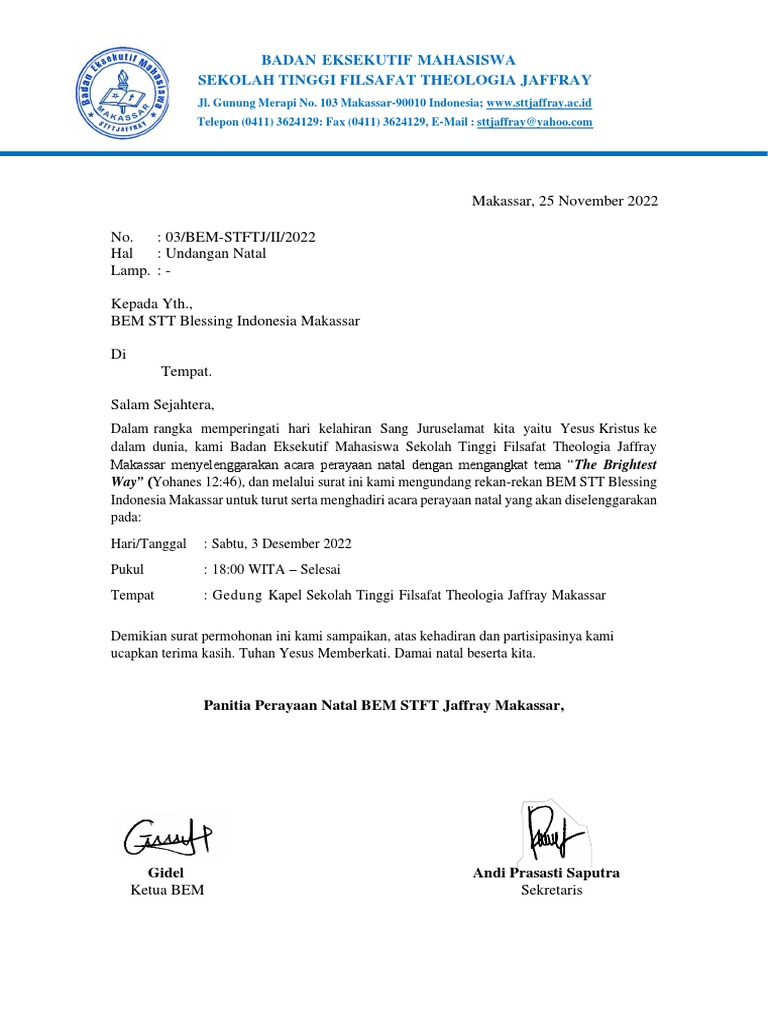 Undangan Perayaan Natal STT Jaffray | PDF