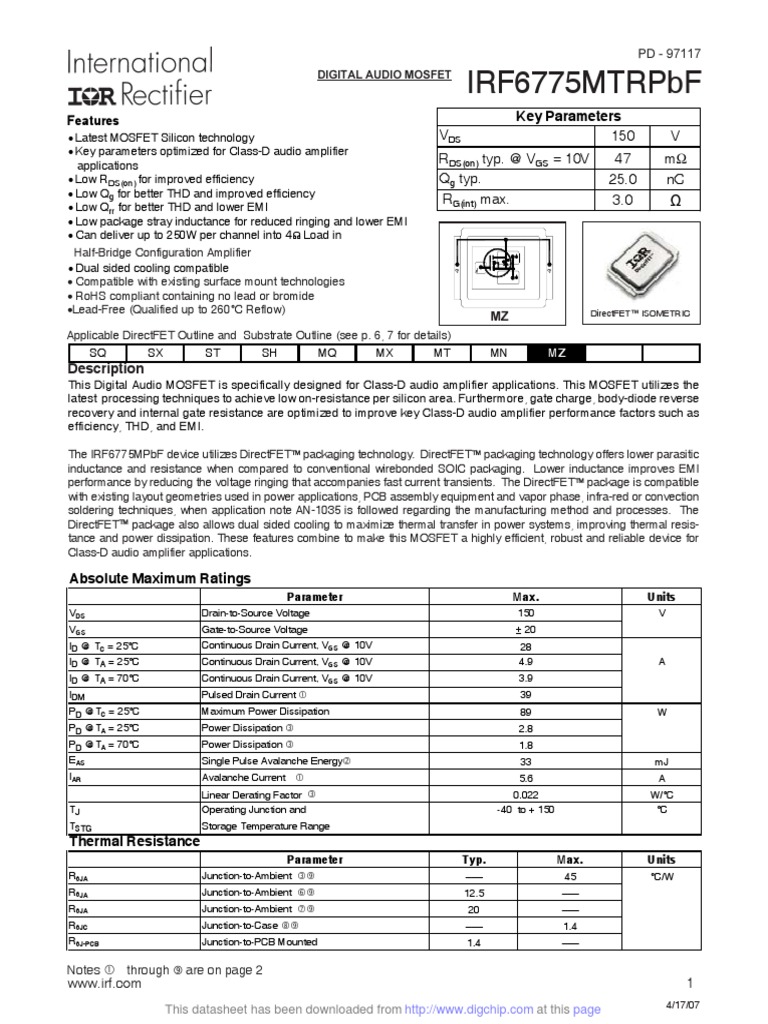 IRF6775MTR1PBF | Download Free PDF | Field Effect Transistor | Amplifier