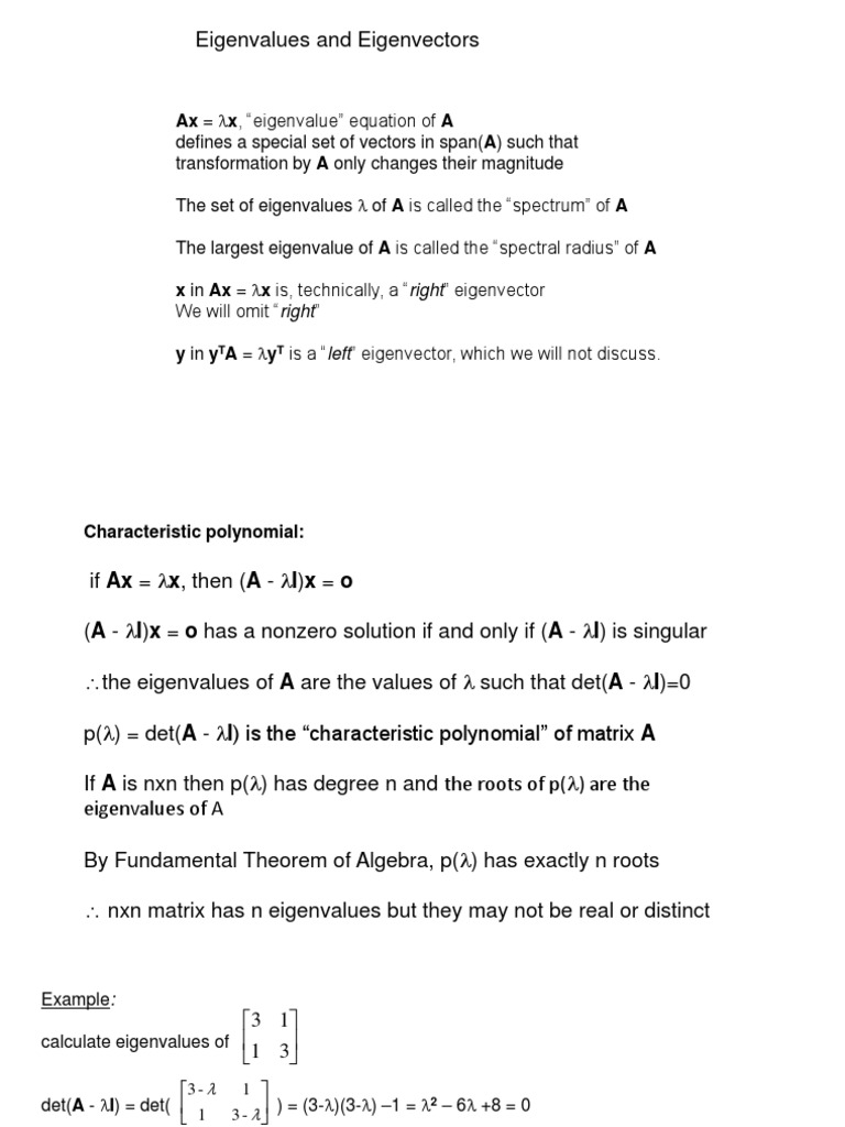 Eigenvalue Analysis Calculating The Spectrum Eigenvectors And Applications Of