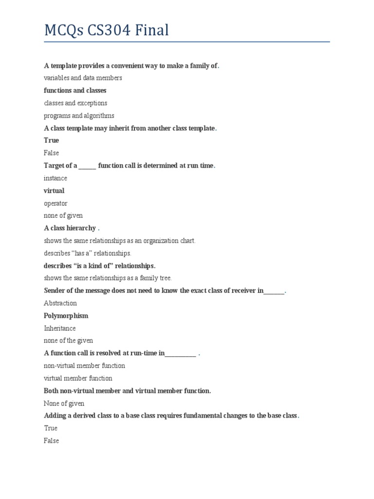 Mcqs Cs304 Final Pdf Class Computer Programming Inheritance Object Oriented Programming 