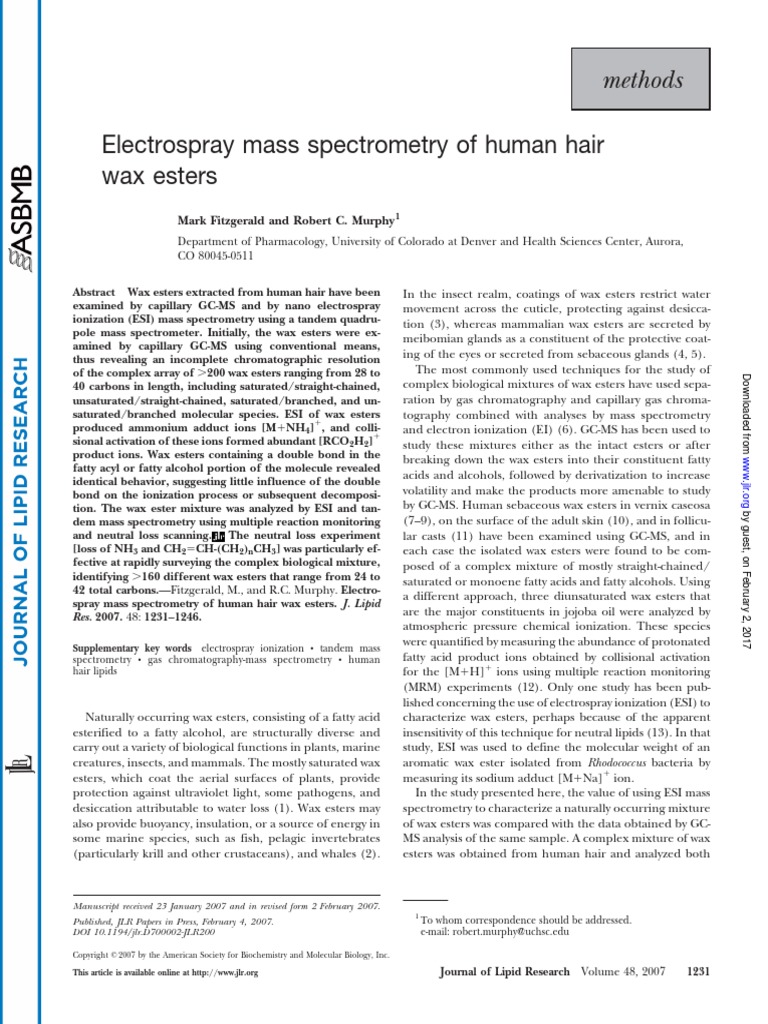 Electrospray Mass Spectrometry of Human Hair Wax Esters. - 2007 ...