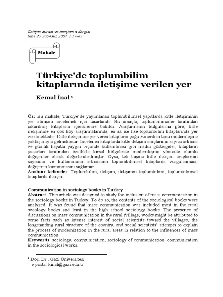 Ders Notları Türkiye'de Toplumbilim | PDF