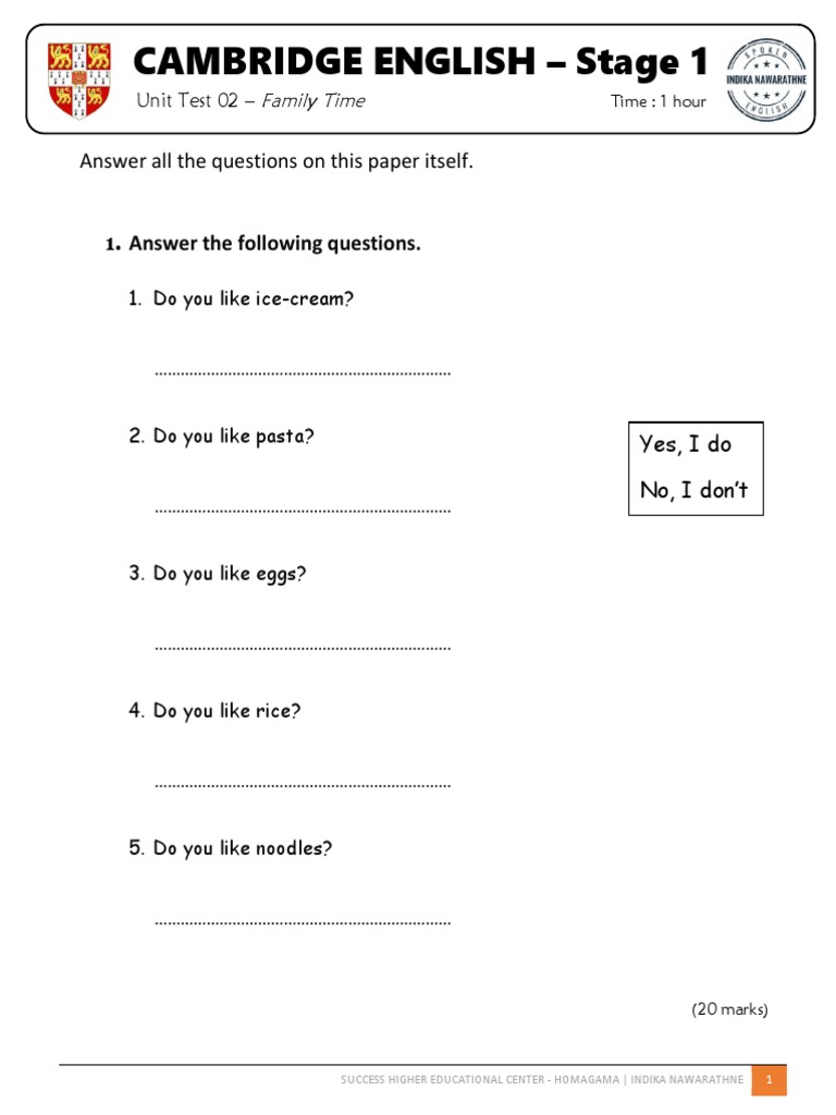 Cambridge 1 Unit Test 2 | PDF | Food And Drink Preparation | Food And Drink
