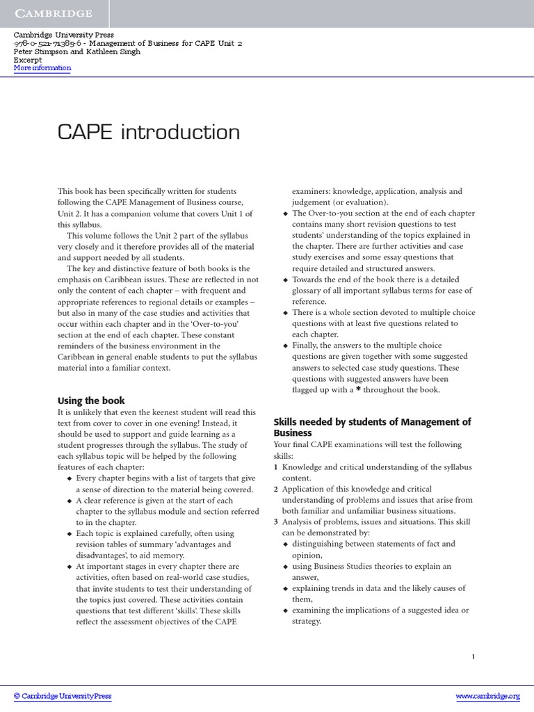 Intro To POM MOB Cape Unit 2 | PDF | Market (Economics) | Marketing