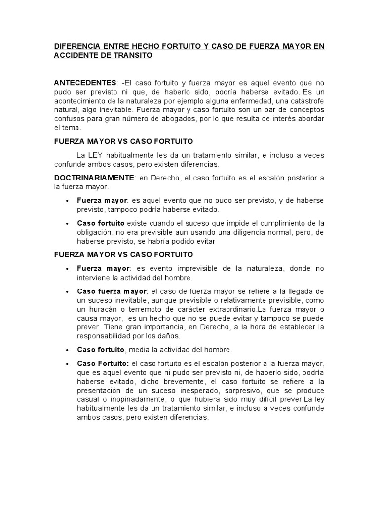 Diferencia Entre Hecho Fortuito y Caso de Fuerza Mayor en Accidente de ...