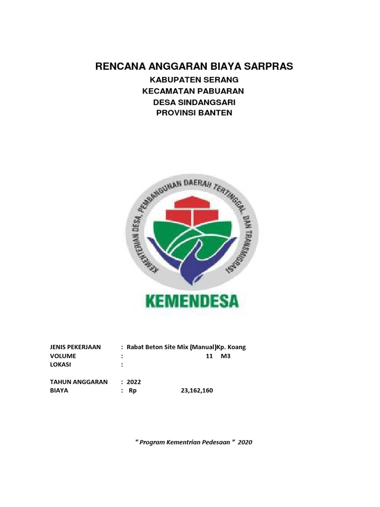 Perencanaan Rabat Beton Site Mix Desa Sindang Sari | PDF