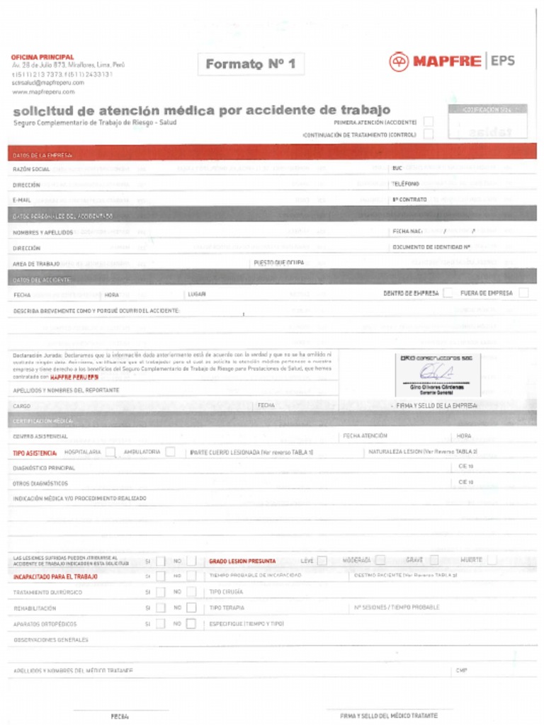 Formato de Atencion de Accidentes - Mapfre | PDF