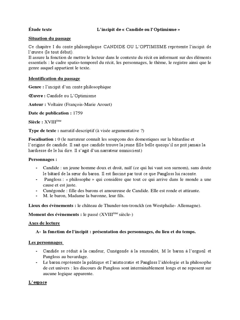 Analyse de l'Incipit de Candide | PDF | Candide