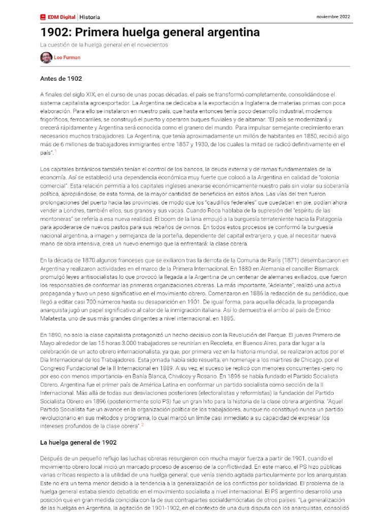 1902 Primera Huelga General Argentina | PDF