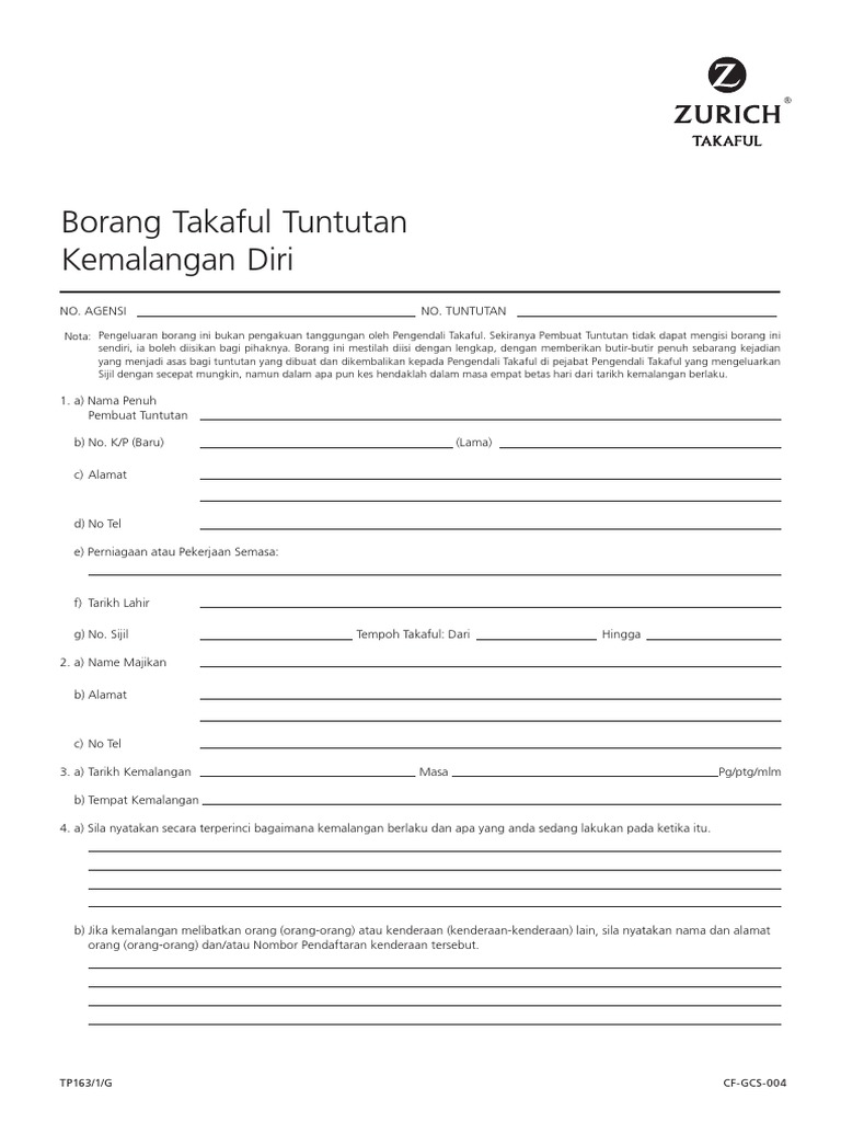Personal Accident Claim Takaful Form | PDF
