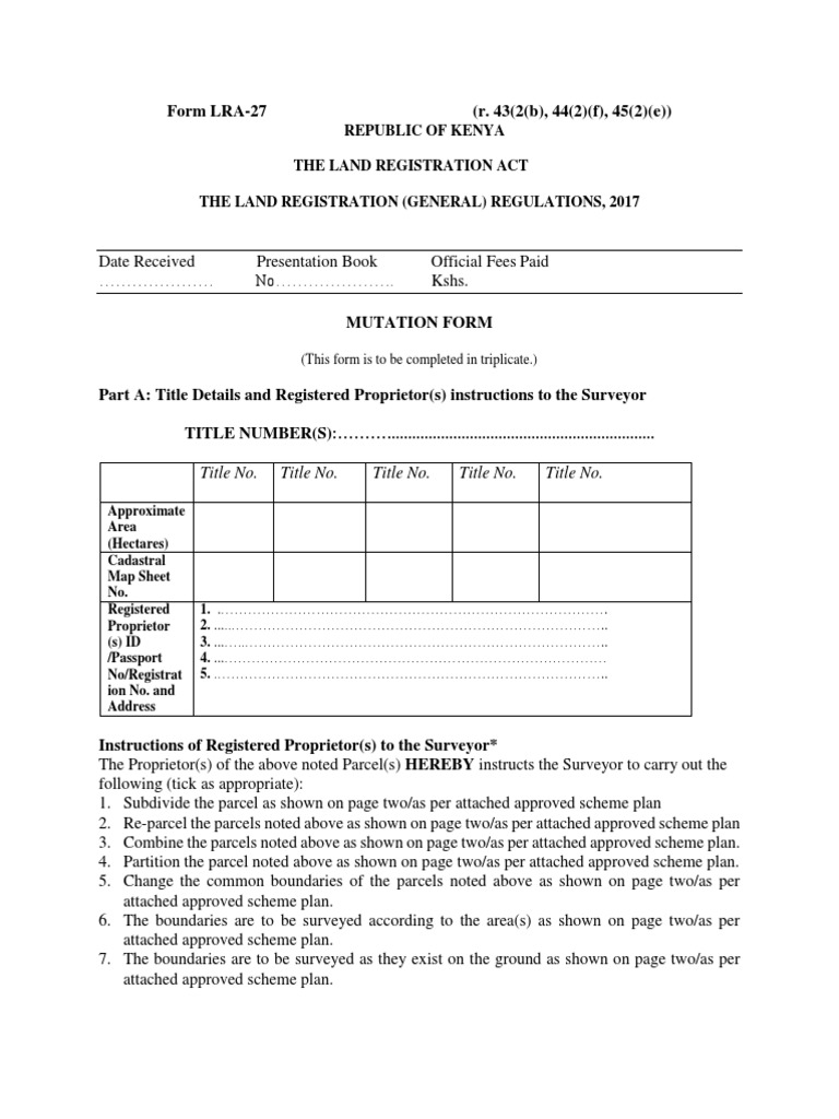 Mutation Form | PDF | Surveying | Property Law