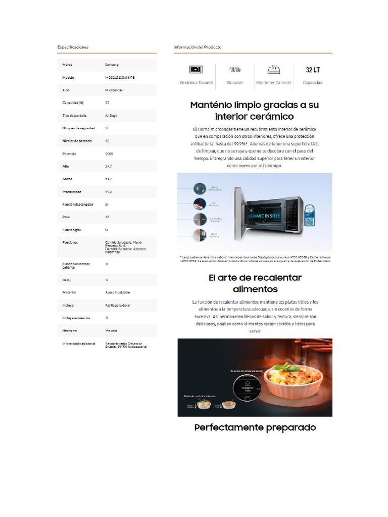 Especificaciones Tecnicas Del Microondas | PDF Especificaciones Tecnicas Del Microondas | PDF