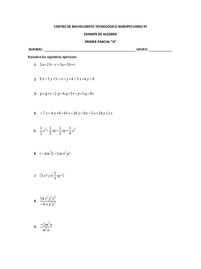 Examen Algebra Primer Parcial | PDF