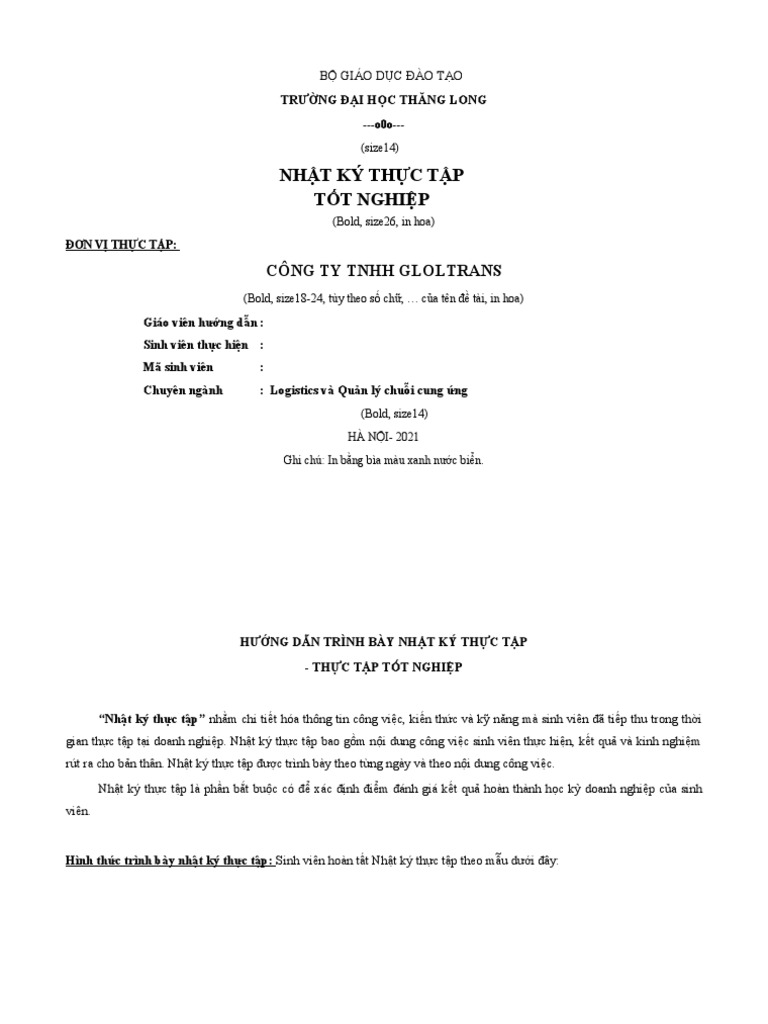 Huong Dan Thuc Hien Nhat Ky Thuc Tap Tlu 2022 2 | PDF