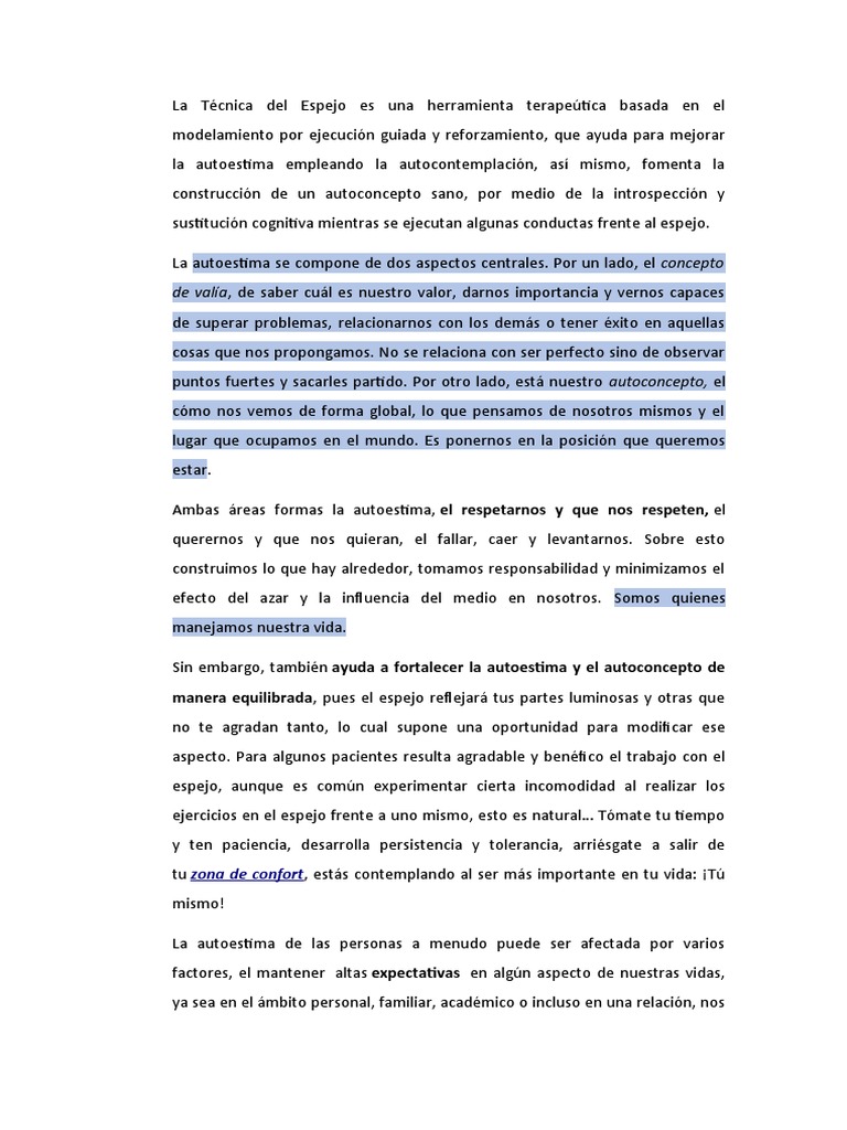 Mejora tu autoestima con la técnica del espejo | PDF | Autoestima | Las ...