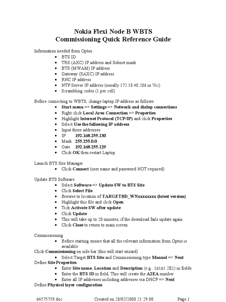 Nokia Flexi Node B Commissioning Guide | PDF | Asynchronous Transfer ...
