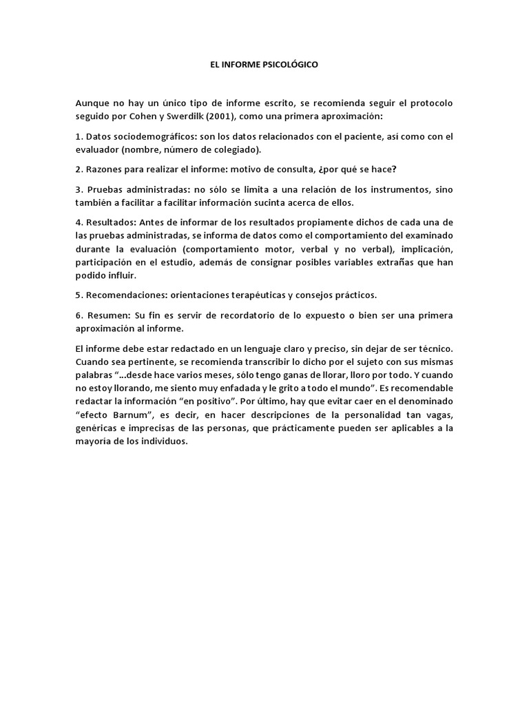 Guía para la redacción de informes psicológicos completos y efectivos | PDF