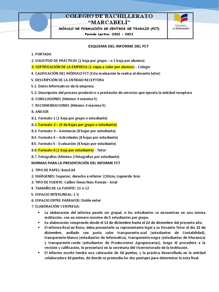 Esquema Del Informe Del FCT 2022 | PDF | Negocios
