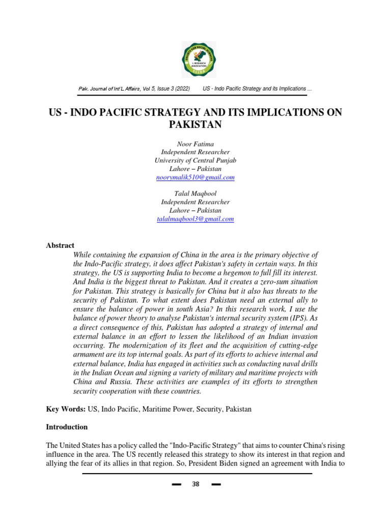 3 Us Indo Pacific Strategy and Its Implications On Pakistan | PDF ...