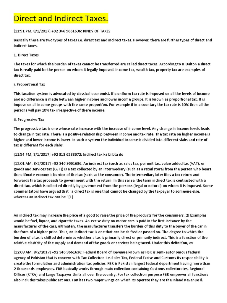 Direct And Indirect Tax Pdf Taxes Indirect Tax