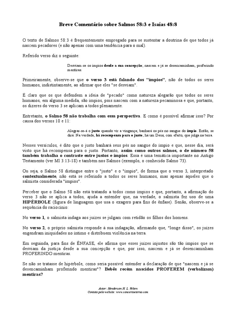 Comentario Salmos 58 3 e Isaias 48 8 | PDF | Pecado | Salmos
