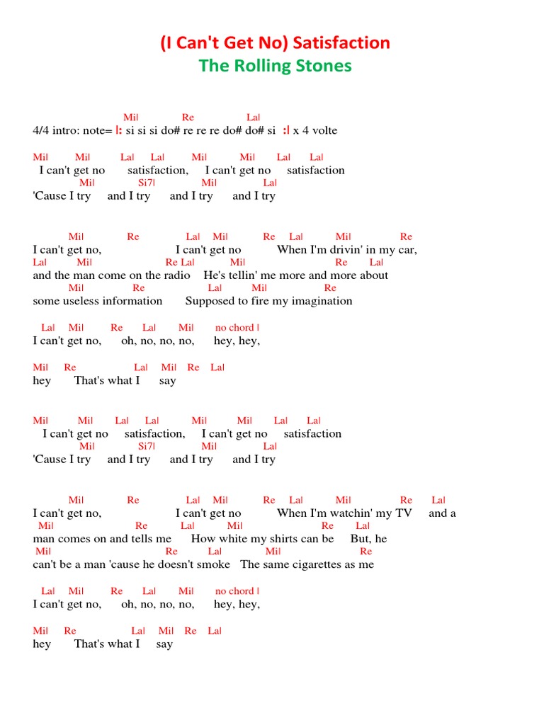 Satisfaction I Can Get No by Tullio Testo e Accordi | PDF | The Rolling ...