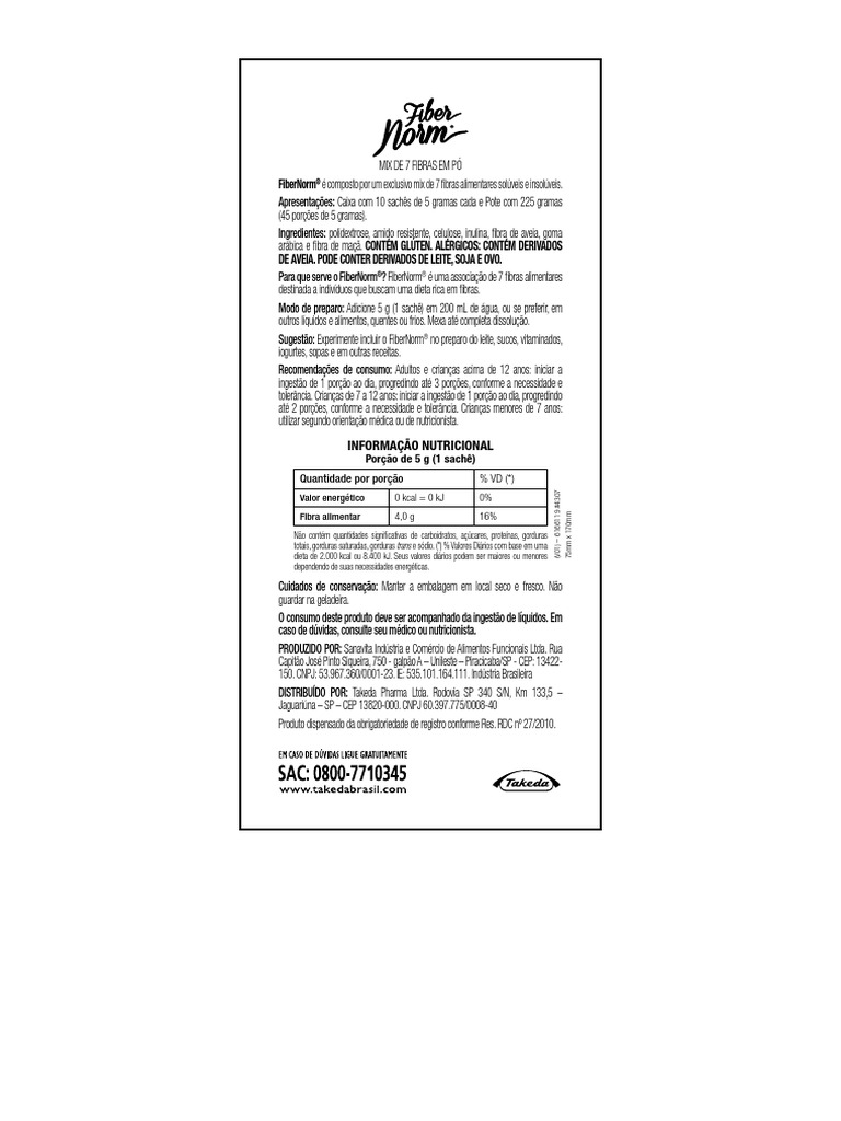 Folheto Interno Bula Fiber Norm Consulta Remedios | PDF | Fibra ...