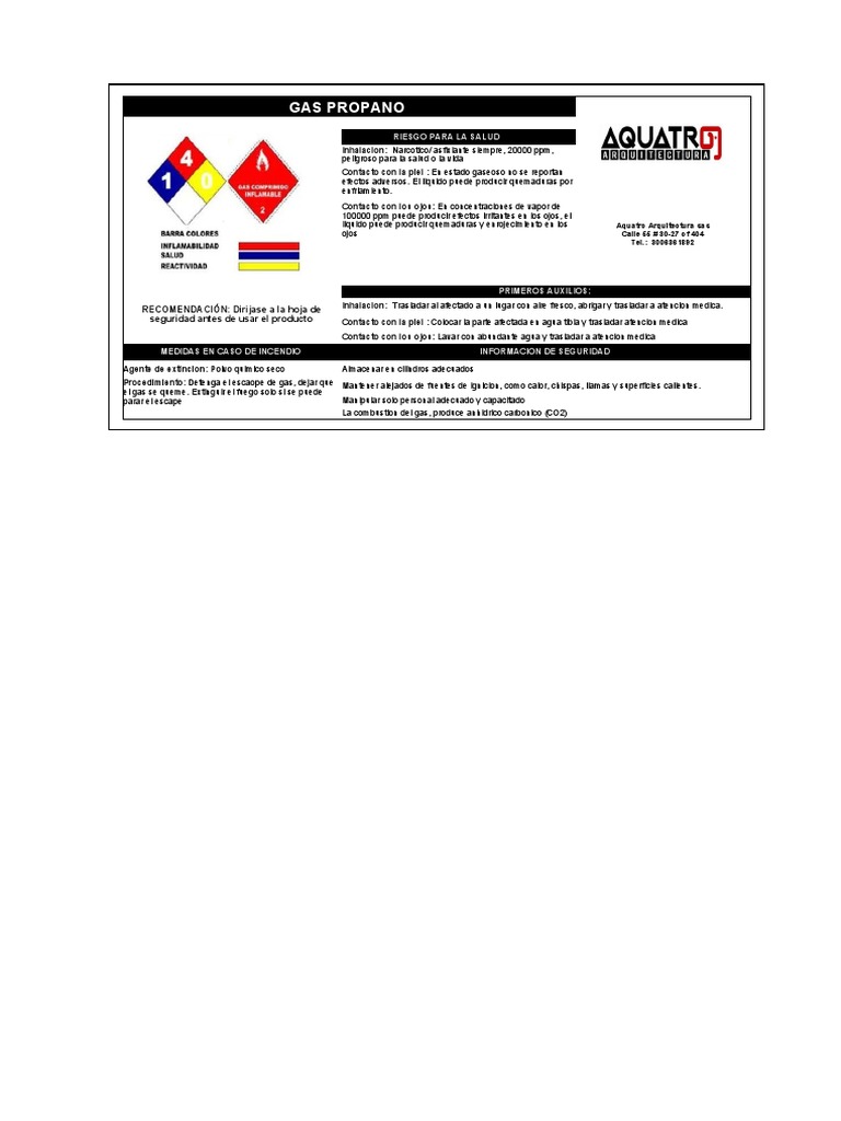 Rotulo Gas Propano - Emulsion | PDF | Agua | Primeros auxilios