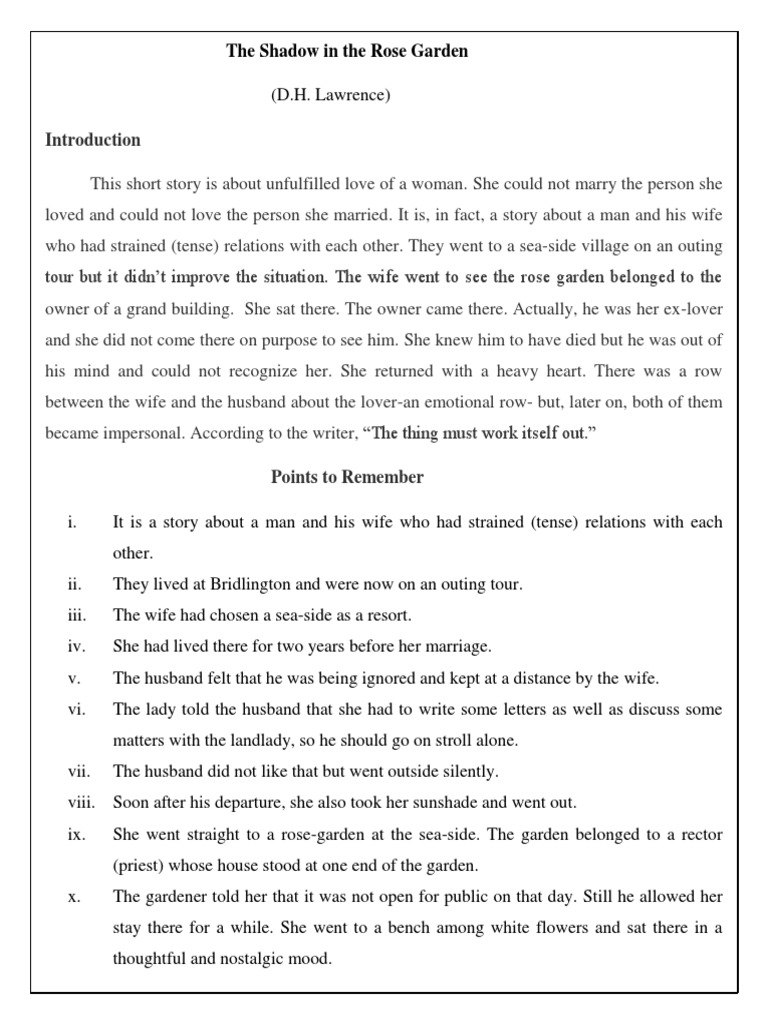 The Shadow in The Rose Garden Short Story | PDF