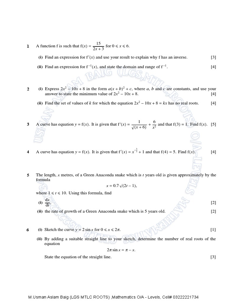 9 Basic Differentiation QP Cie Ial Maths | Download Free PDF ...