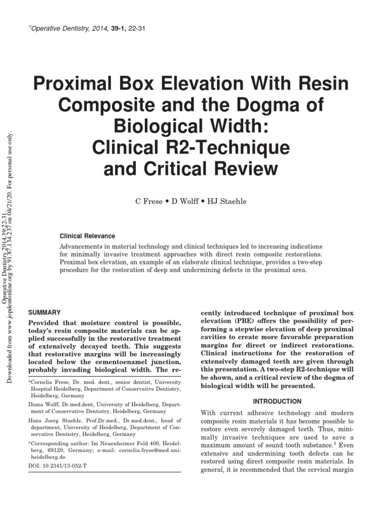 Proximal Box Elevation With Resin Composite and The Dogma of Biological ...