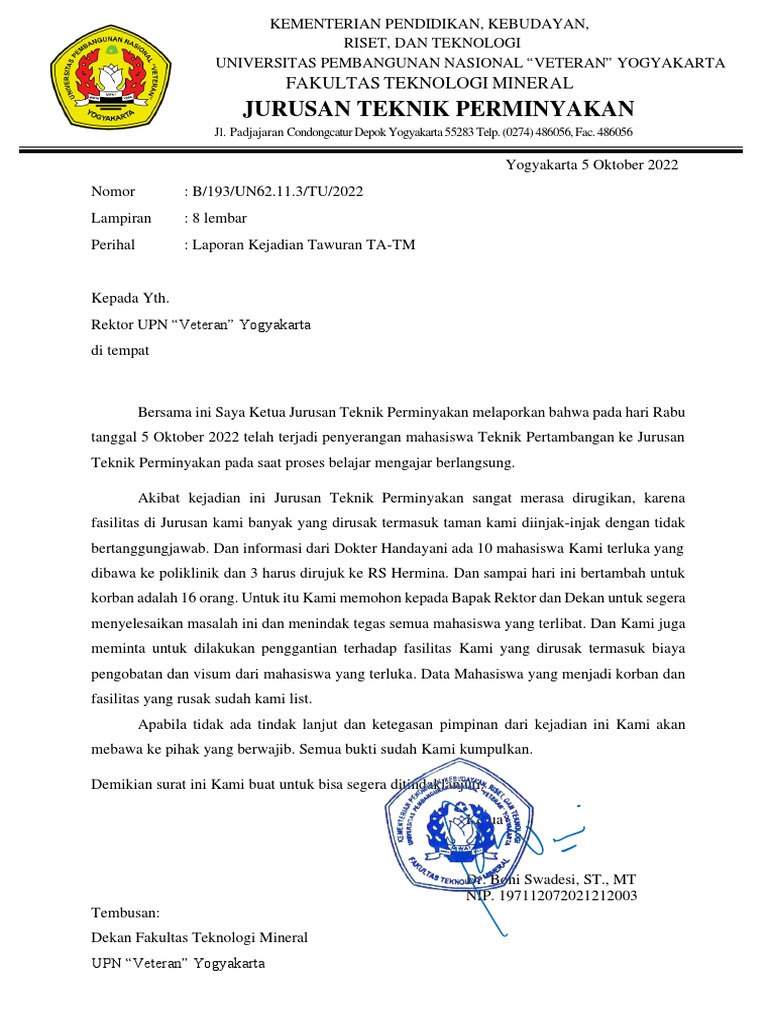 Surat Laporan Kejadian Tawuran TA Dan TM-Revisi | PDF