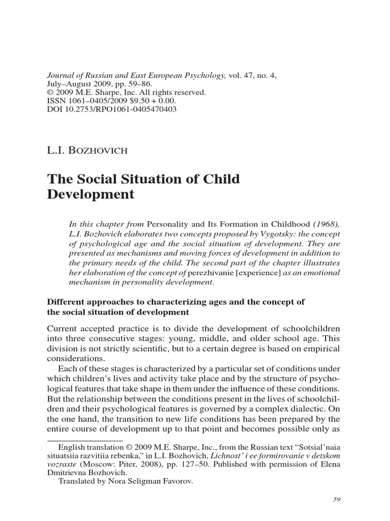 The Social Situation of Child Development | PDF | Experience | Psychology