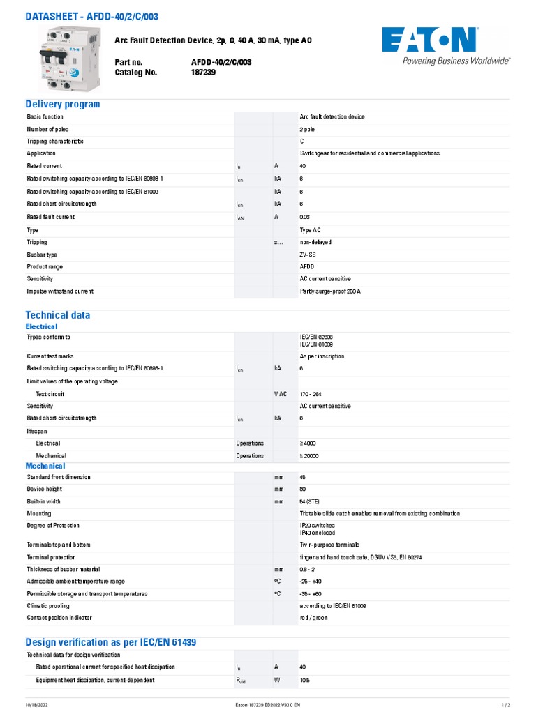 Eaton 187239 AFDD 40 2 C 003 en - GB | PDF | Insulator (Electricity ...