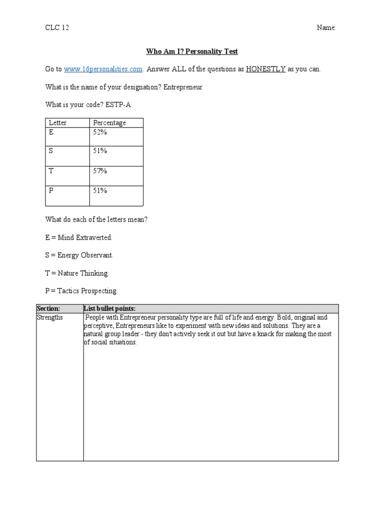 16 Personalities | PDF | Entrepreneurship | Personality Type