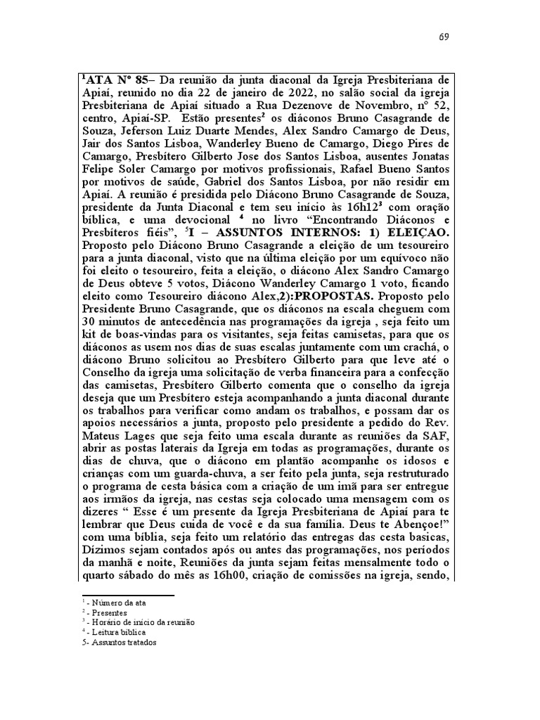 Ata #85 | PDF | Igreja cristã