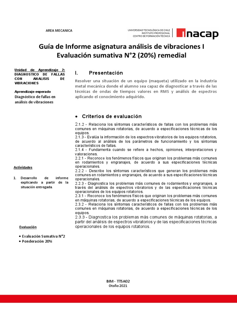 Informe Análisis de Vibraciones Evaluación Sumativa 2 | Descargar gratis PDF | Evaluación