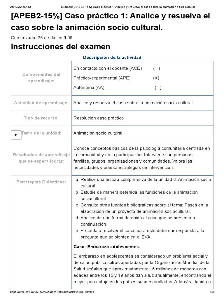 Examen - (APEB2-15%) Caso Práctico 1 - Analice y Resuelva El Caso Sobre La Animación Socio ...