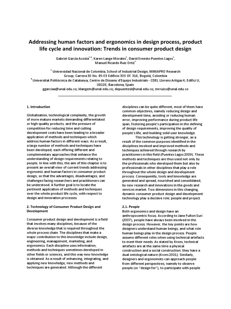 Addressing Human Factors and Ergonomics in Design Process, Product Life ...