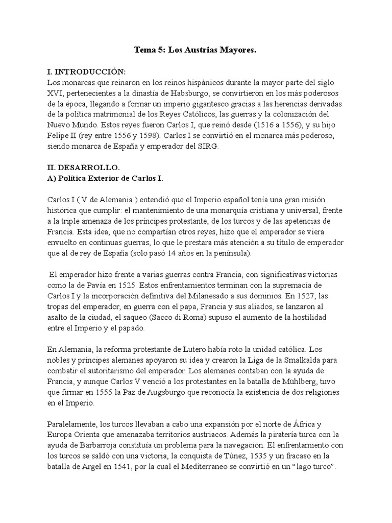 Tema 5 - Los Austrias Mayores Resumen Propio | PDF | Imperio español | imperio Otomano