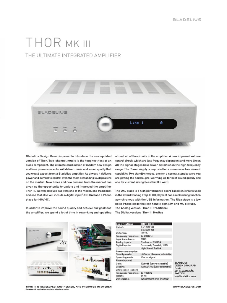 Thor MK III Integrated Amplifier | PDF | Amplifier | Digital To Analog Converter