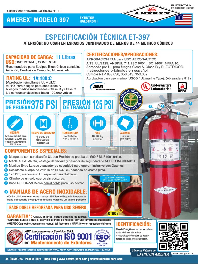 Extintor Halotron I Amerex 397 Especificaciones | PDF
