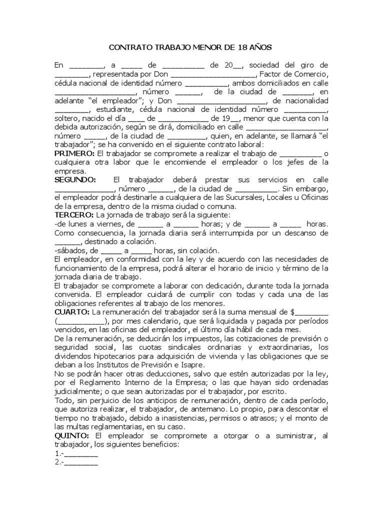 Contrato Trabajo Menor de 18 Años | PDF | Salario | Economias