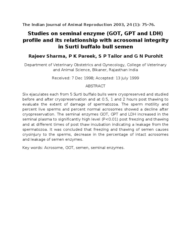 Seminal Enzyme Impact on Buffalo Bull Semen | PDF