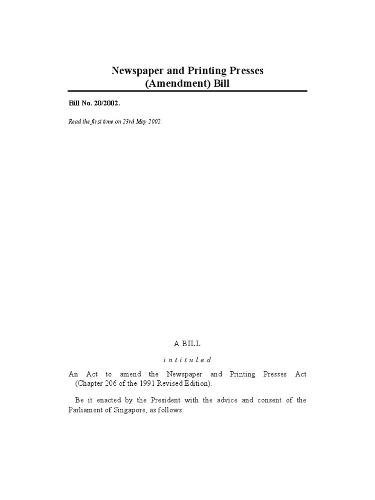 Newspaper and Printing Presses (Amendment) Bill | PDF | Fine (Penalty ...