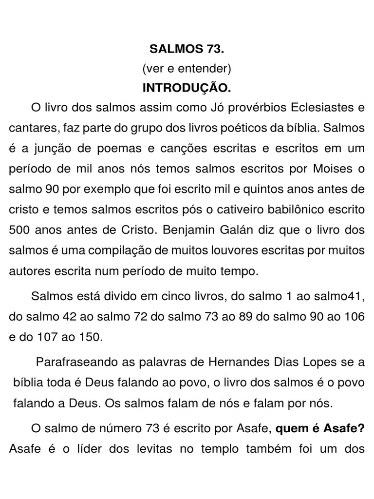 Salmos 73 | PDF | Salmos | Bíblia