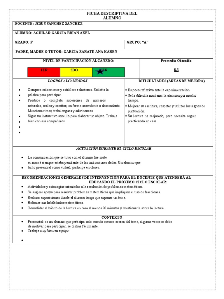 Formato de Fichas Descriptivas 2022 | PDF | Educación primaria | Comunicación
