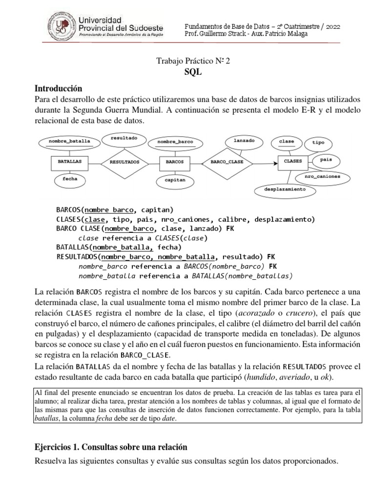 TP 2 FBD2022 SQL | PDF | Acorazado | Crucero